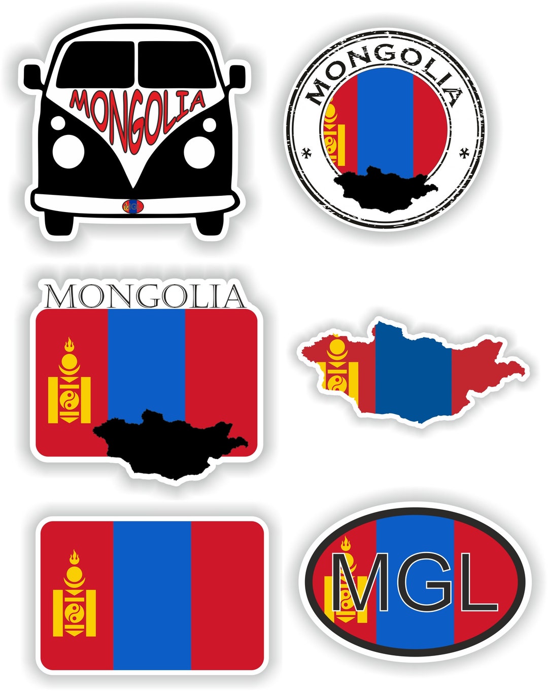 Mongolia Set of Stickers for Laptop Book Water Bottle Fridge Guitar ...