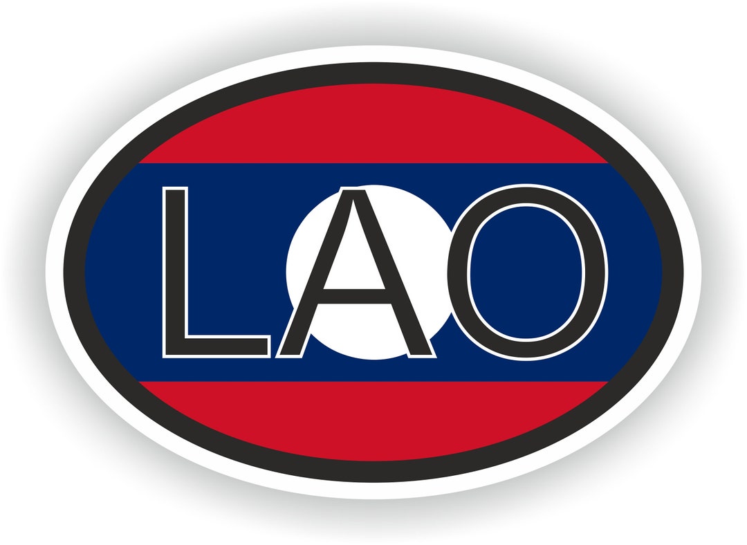 LAOS Country Code Oval Sticker With Flag for Bumper Laptop Book Fridge ...