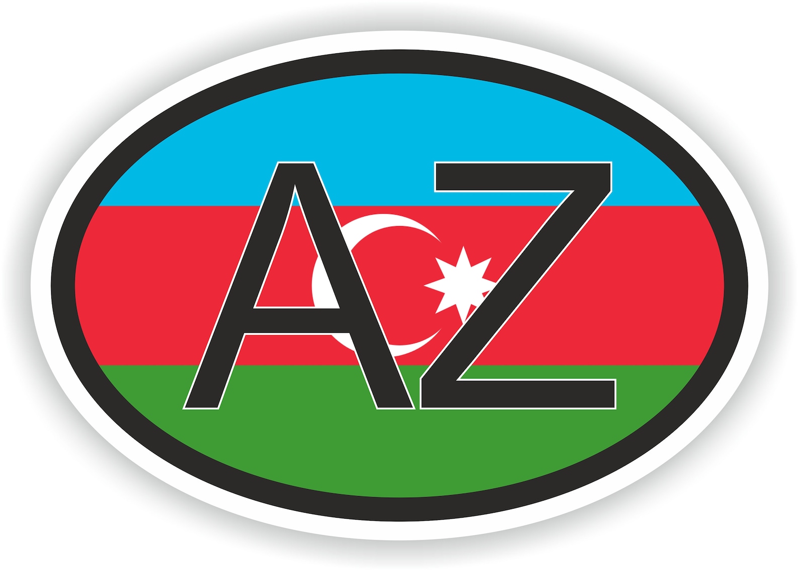 AZERBAIJAN Country Code Oval Sticker With Flag for Bumper Laptop Book ...