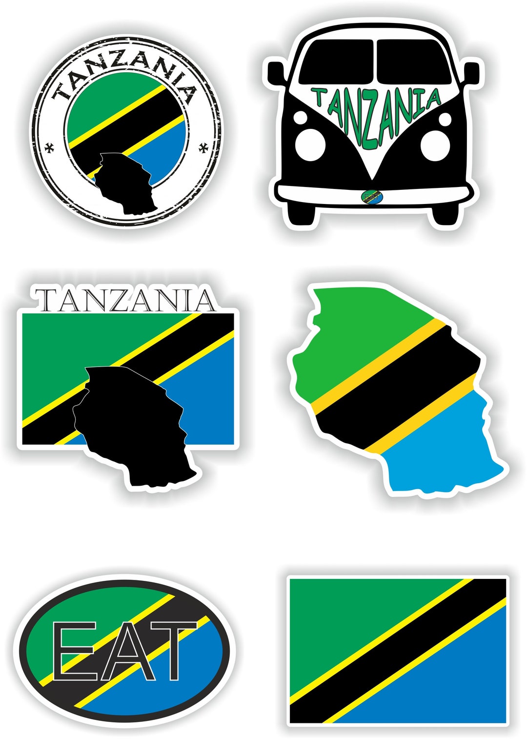 Tanzania Set of Stickers for Laptop Book Water Bottle Fridge Guitar ...