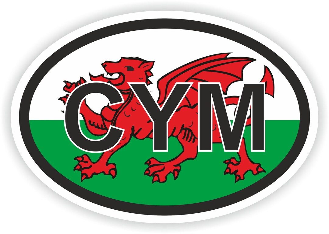 Wales Country Code Oval Sticker With Flag for Bumper Laptop Book Fridge ...