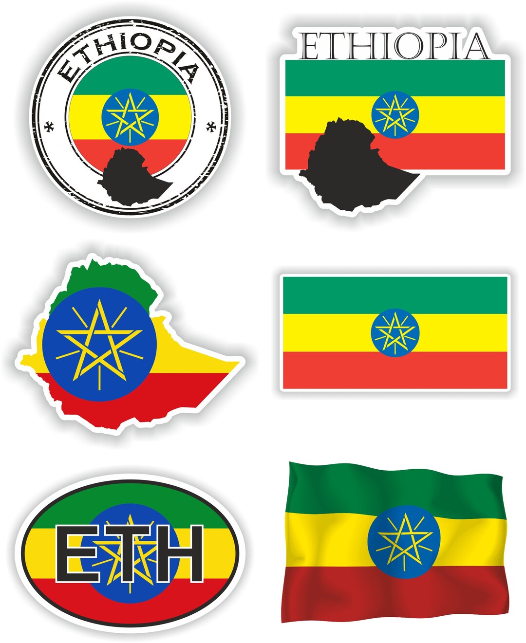 Ethiopia Set of Stickers for Laptop Book Water Bottle Fridge Guitar ...