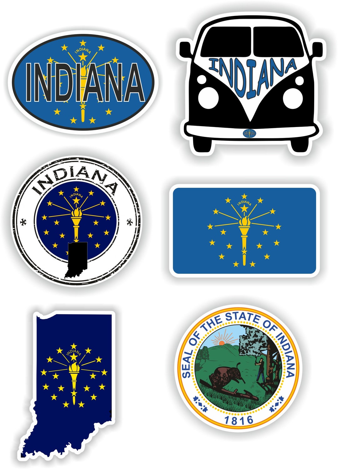 Indiana Set of Stickers for Laptop Book Water Bottle Fridge Guitar ...
