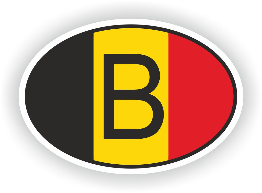 Belgium B Country Code Oval Sticker With Flag for Bumper Laptop Book ...