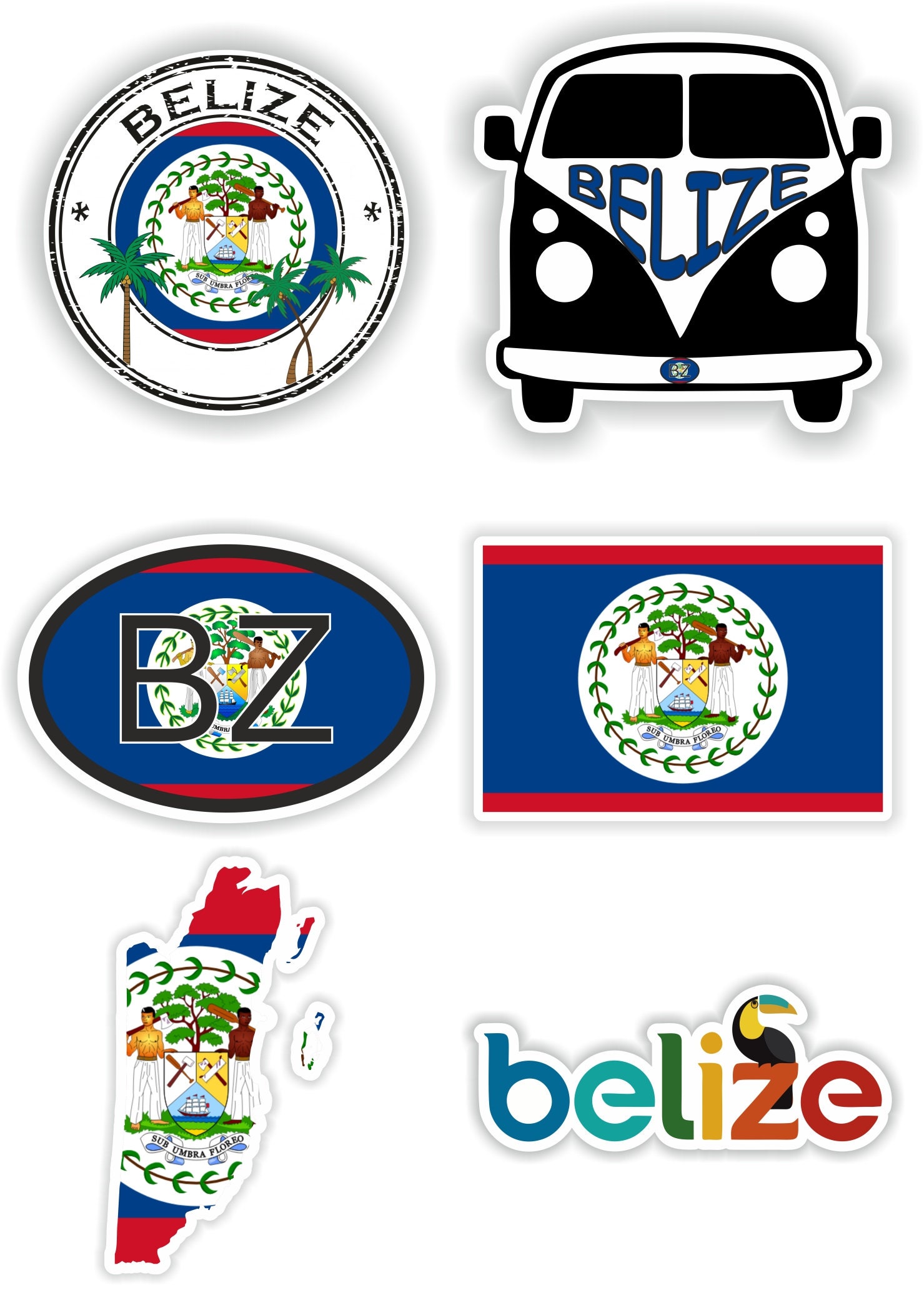 Belize Set of Stickers for Laptop Book Water Bottle Fridge Guitar ...