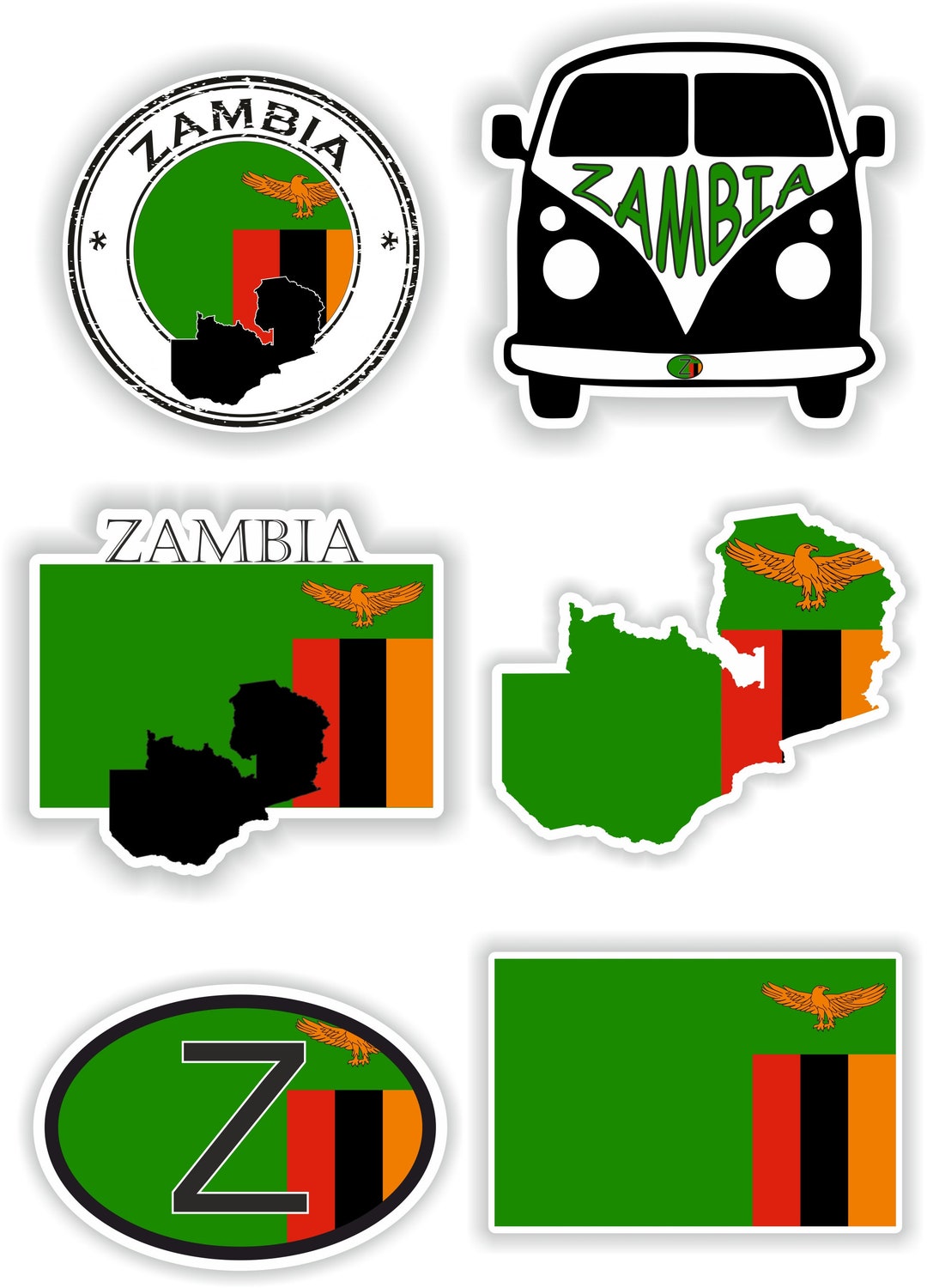 Zambia Set of Stickers for Laptop Book Water Bottle Fridge Guitar ...