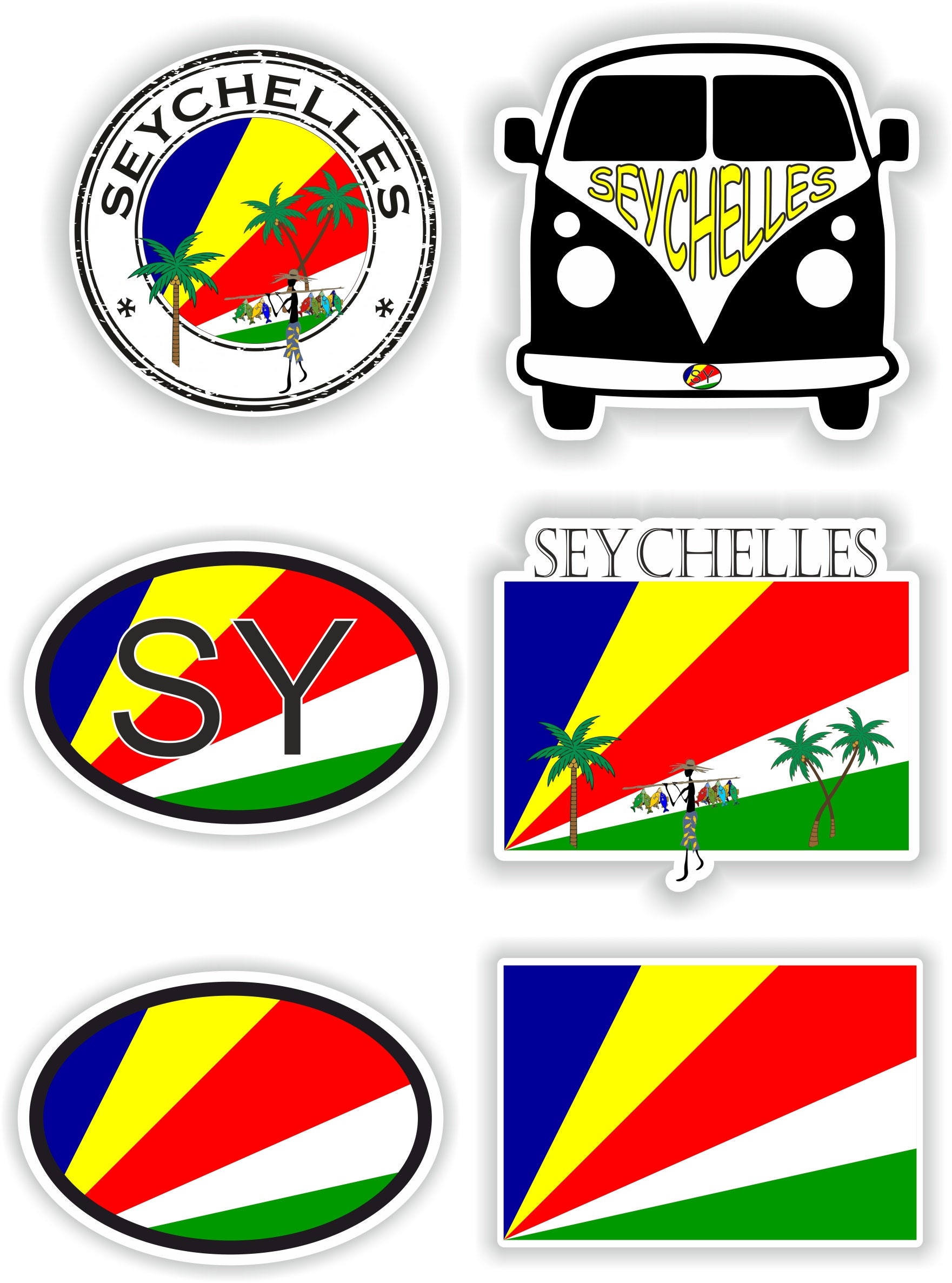 Seychelles Set Of Stickers For Laptop Book Water Bottle Fridge Guitar