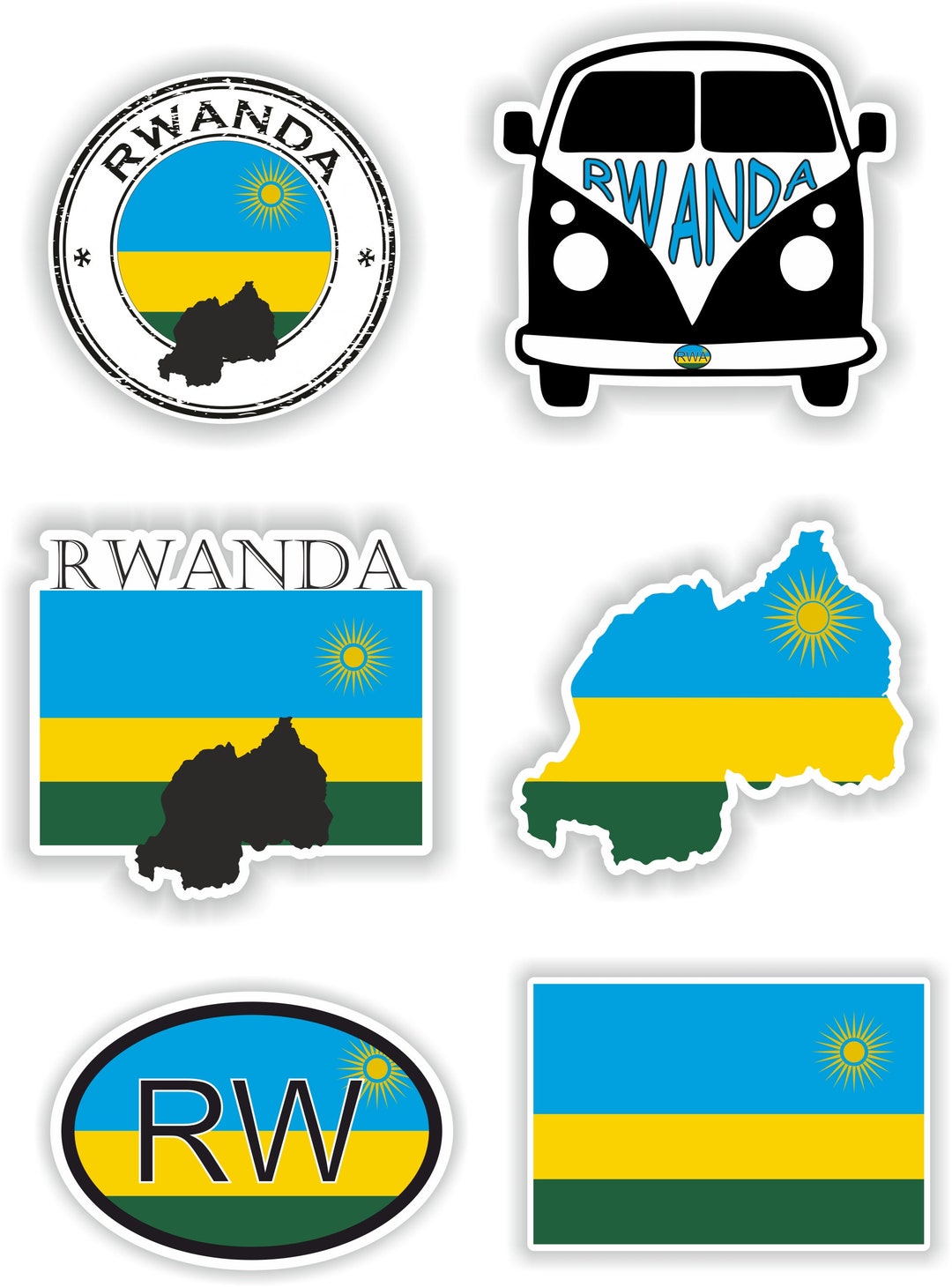 Rwanda Set of Stickers for Laptop Book Water Bottle Fridge Guitar ...