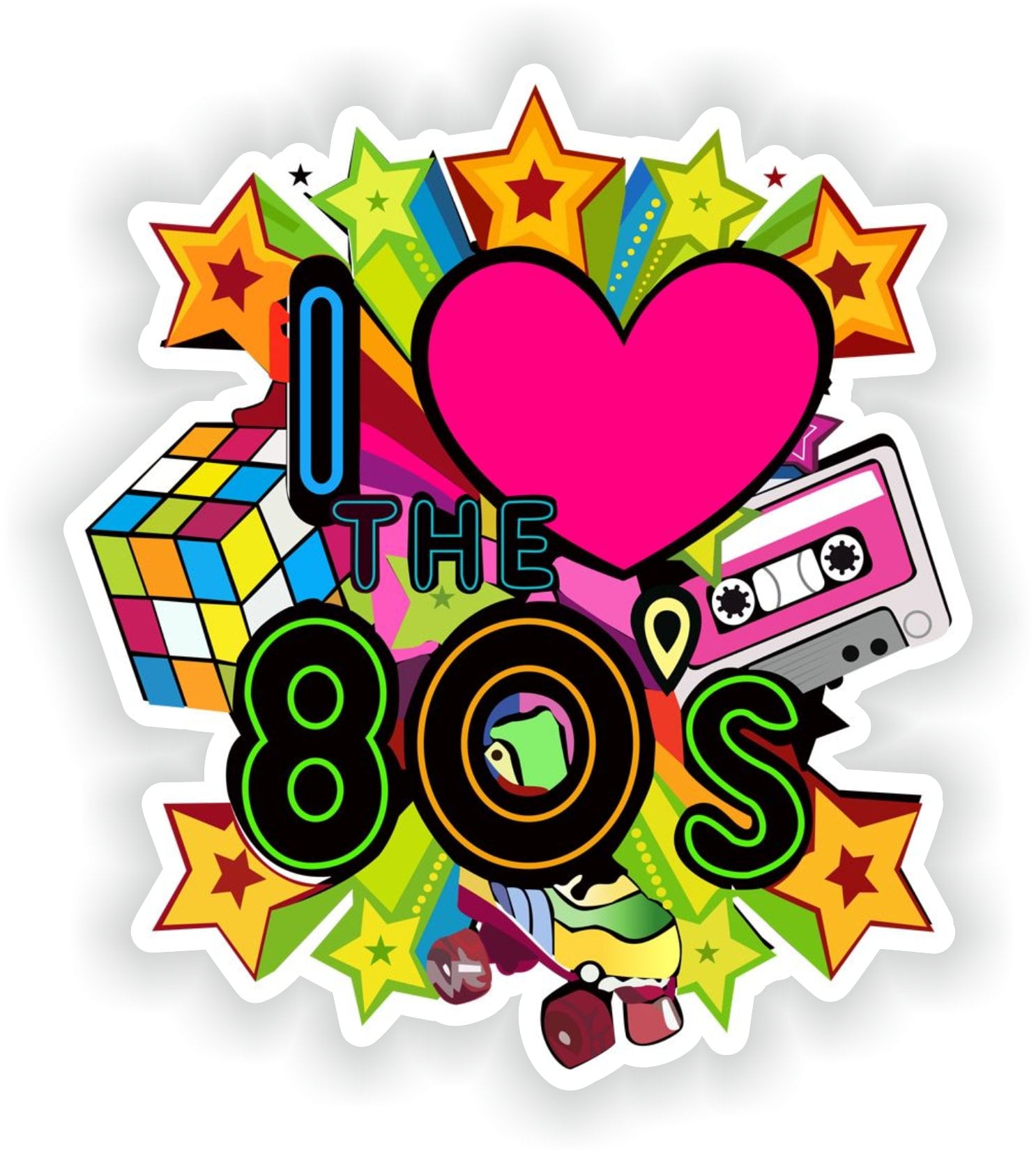 I Love 80's Sticker for Bumper Car Van Truck Motorcycle Helmet Toolbox ...