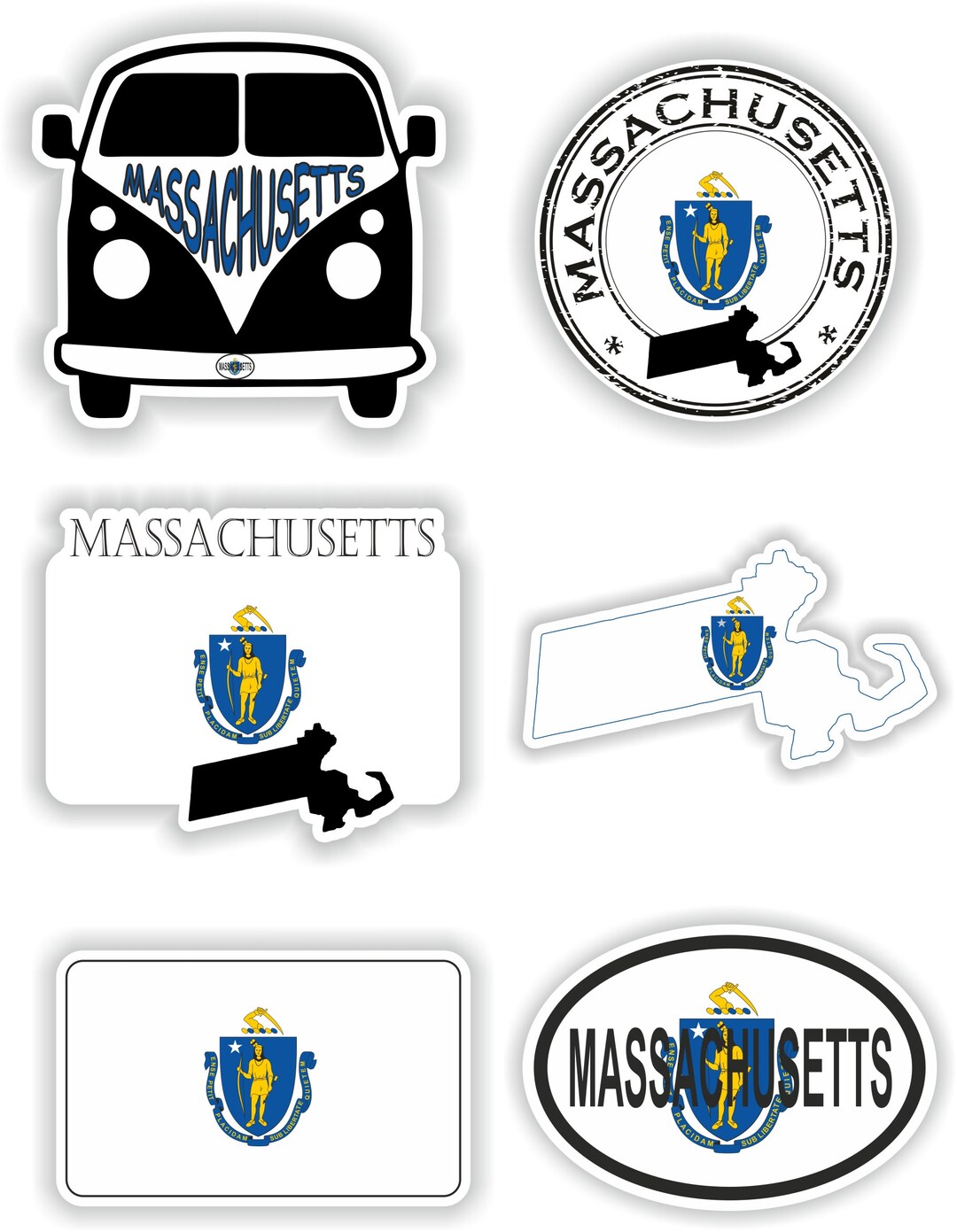 Massachusetts Set of Stickers for Laptop Book Water Bottle Fridge ...
