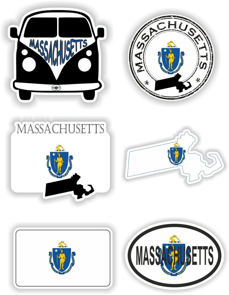 Massachusetts Set of Stickers for Laptop Book Water Bottle Fridge ...
