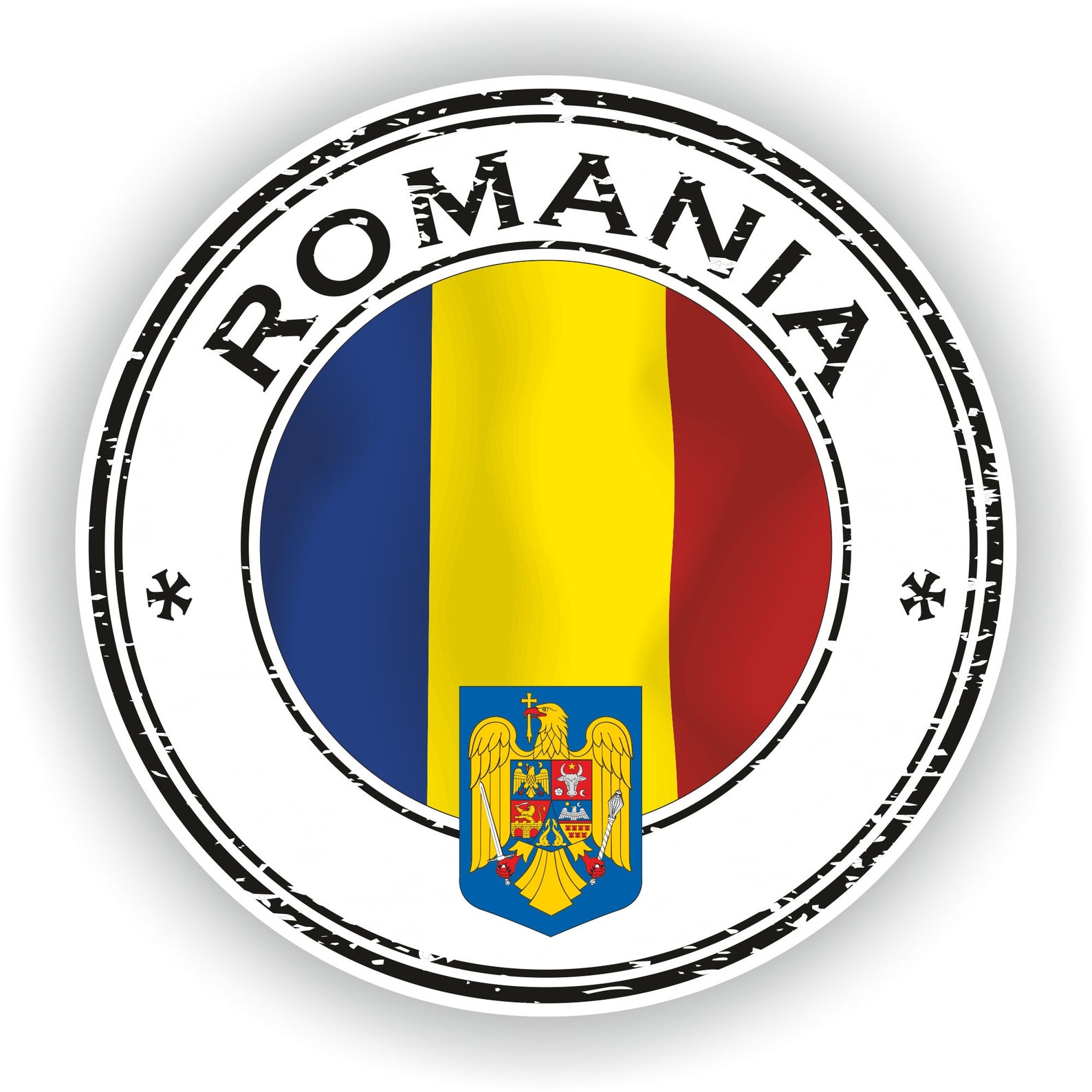 Romania Seal Sticker Round Flag for Laptop Book Fridge Guitar ...