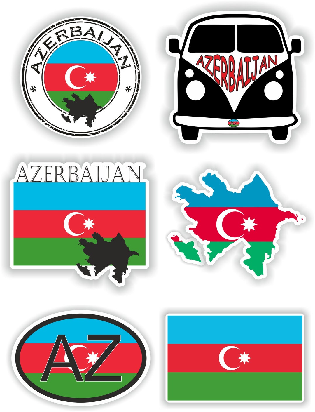 Azerbaijan Set of Stickers for Laptop Book Water Bottle Fridge Guitar ...