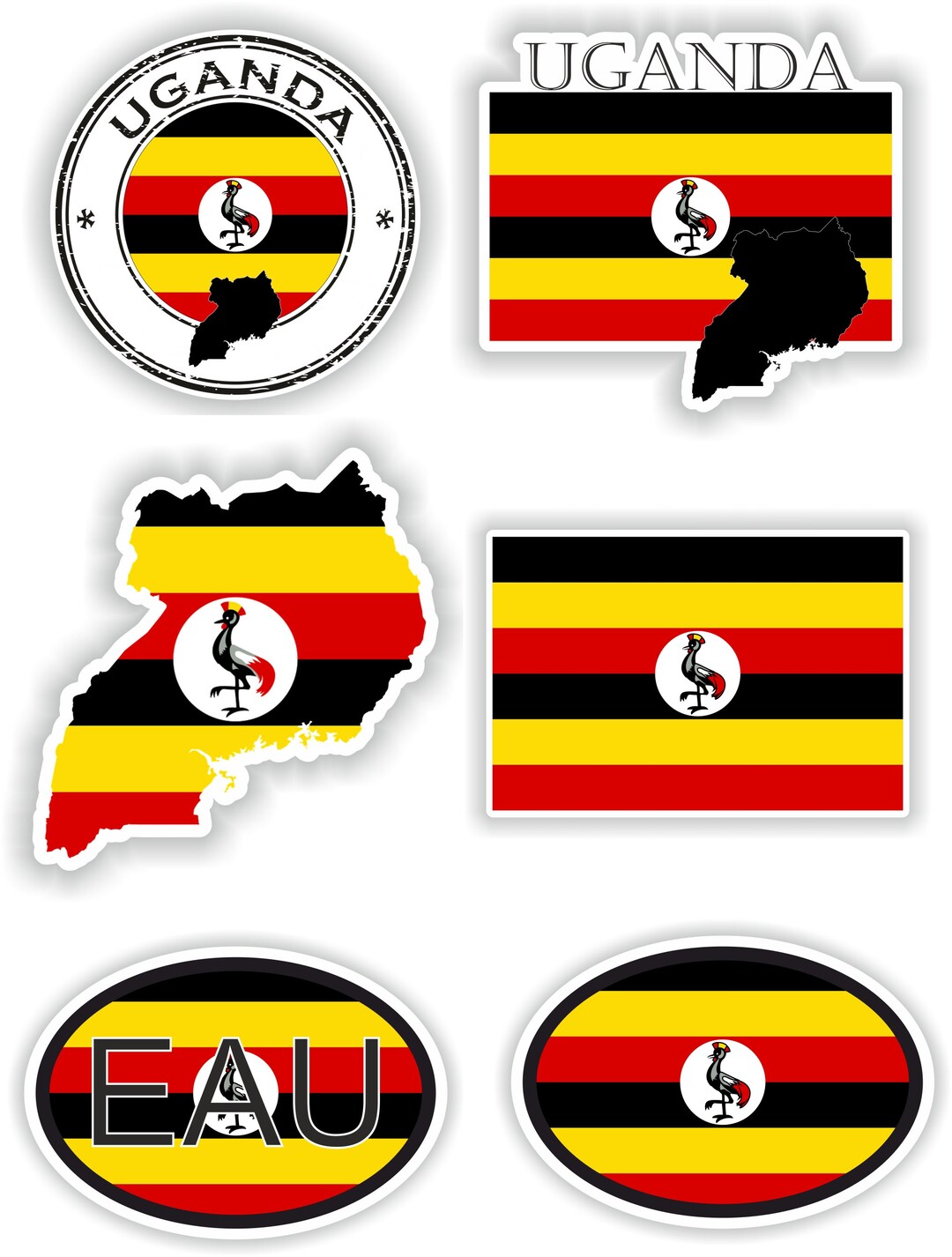 Uganda Set of Stickers for Laptop Book Water Bottle Fridge Guitar ...