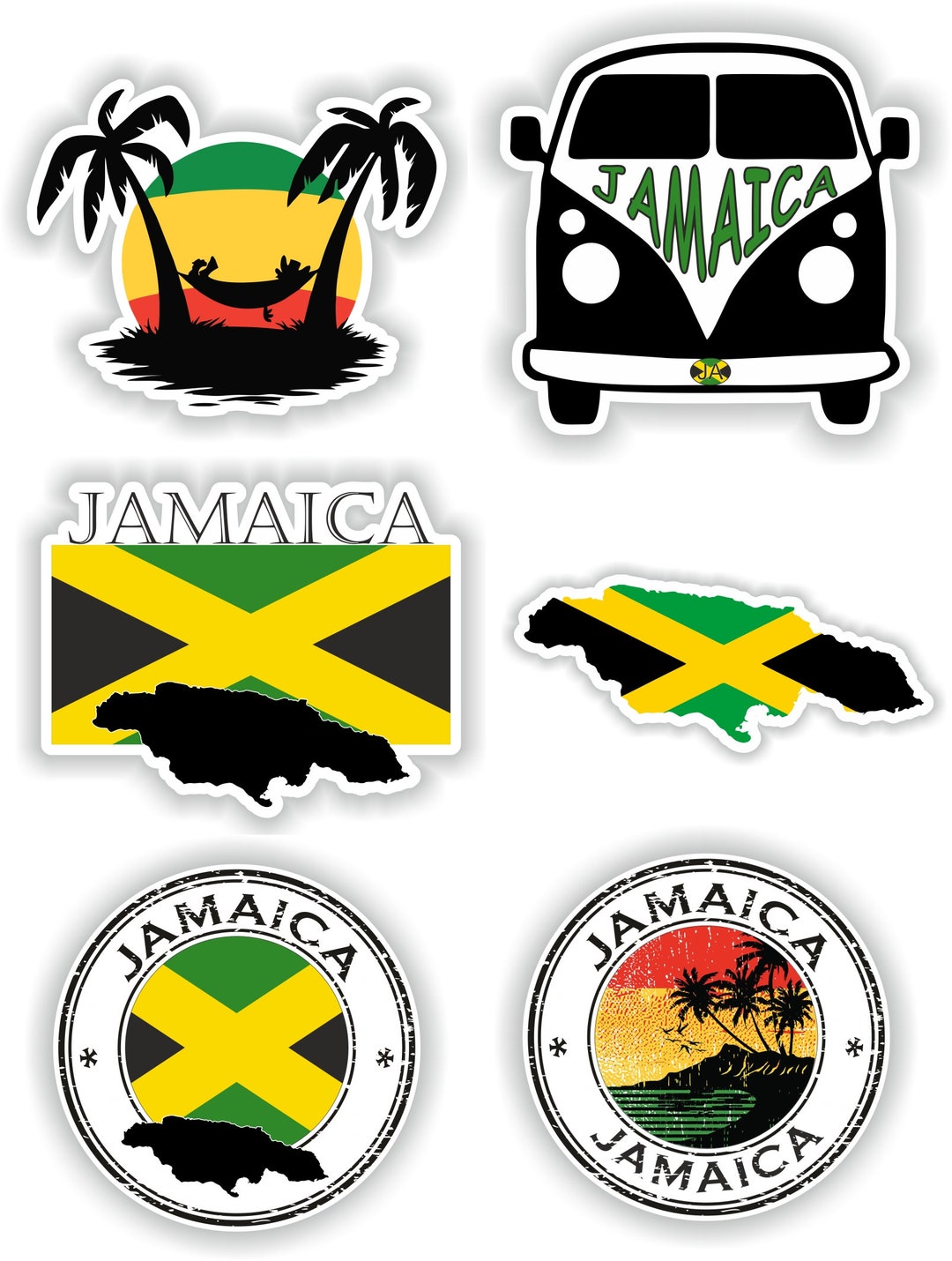 Jamaica Set of Stickers for Laptop Book Water Bottle Fridge Guitar ...