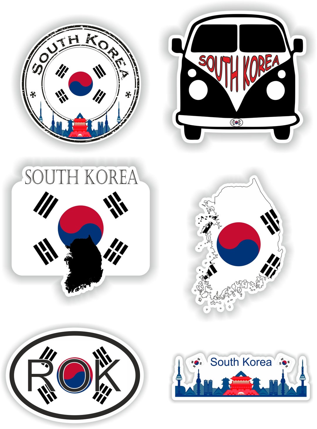 South Korea Set of Stickers for Laptop Book Water Bottle Fridge Guitar ...