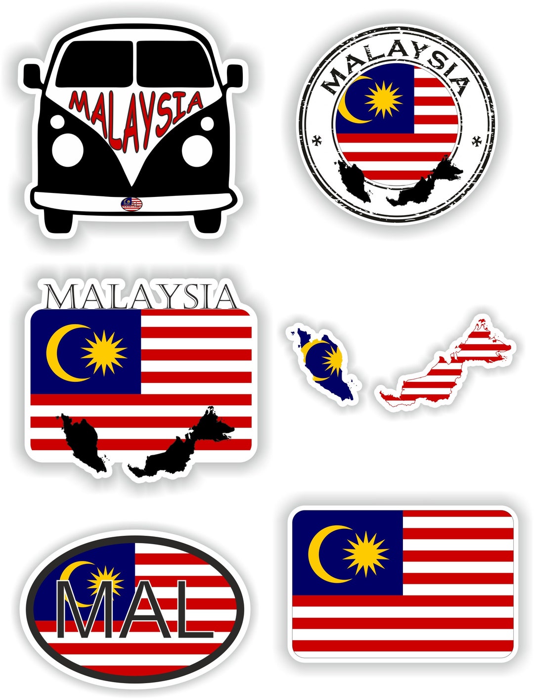 Malaysia Set of Stickers for Laptop Book Water Bottle Fridge Guitar ...