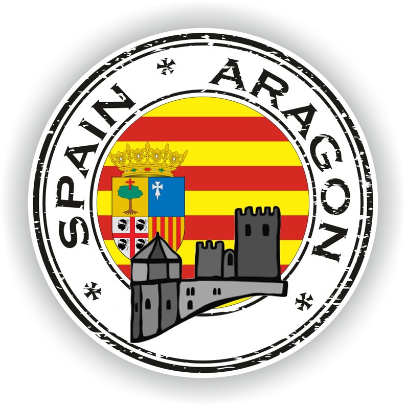 Spain Aragon Seal Sticker Round Flag for Laptop Book Fridge Guitar ...