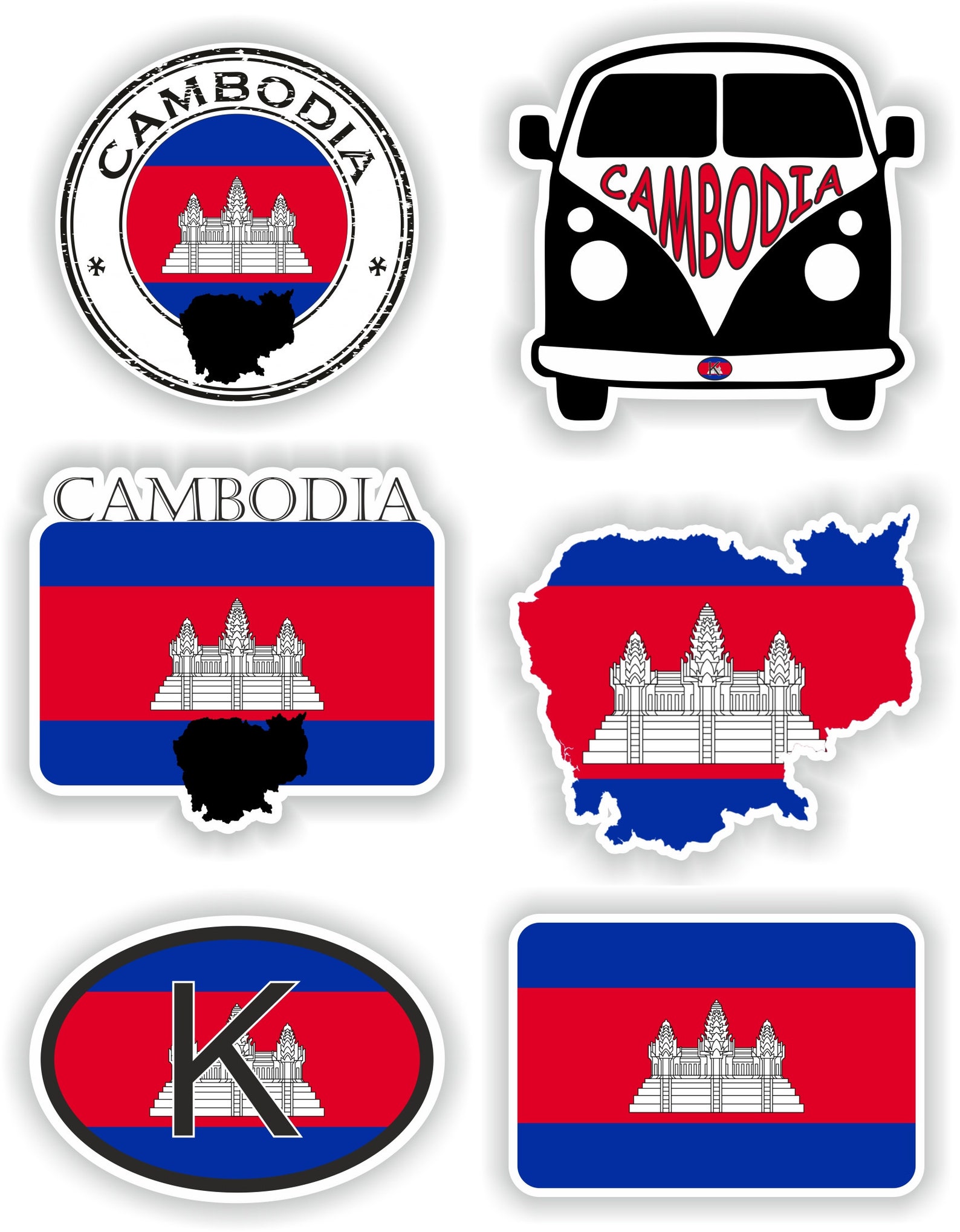 Cambodia Set of Stickers for Laptop Book Water Bottle Fridge Guitar ...