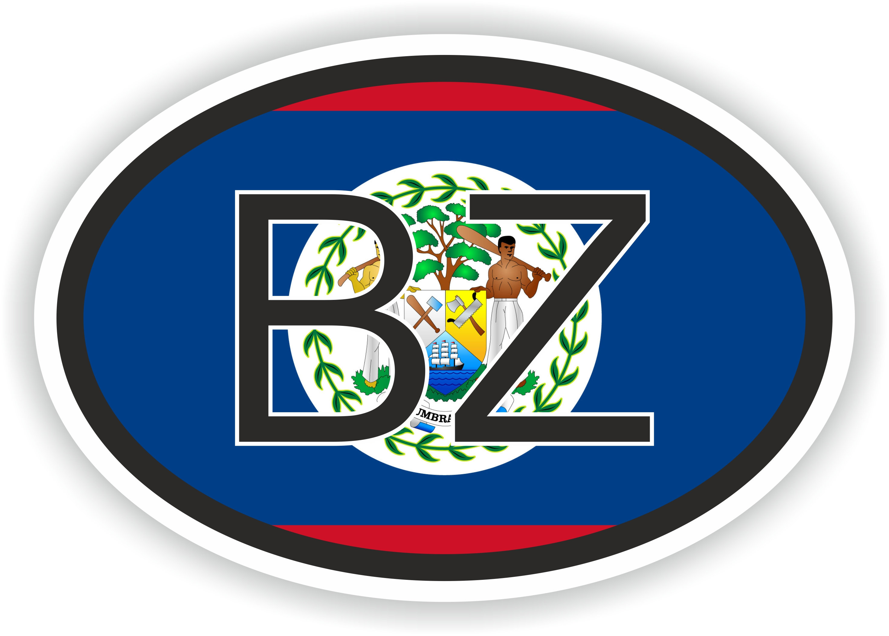Belize Country Code Oval Sticker With Flag for Bumper Laptop Book ...