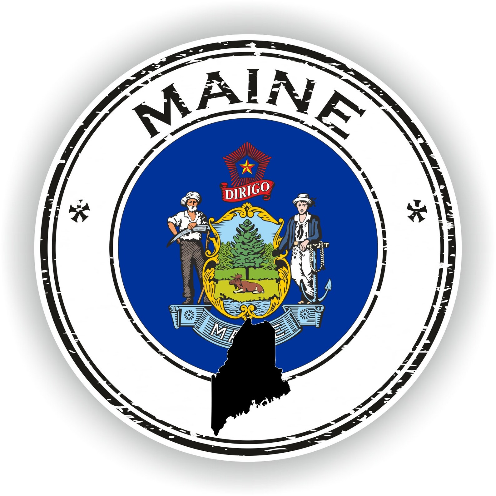 Maine Seal Sticker Round Flag for Laptop Book Fridge Guitar Motorcycle ...