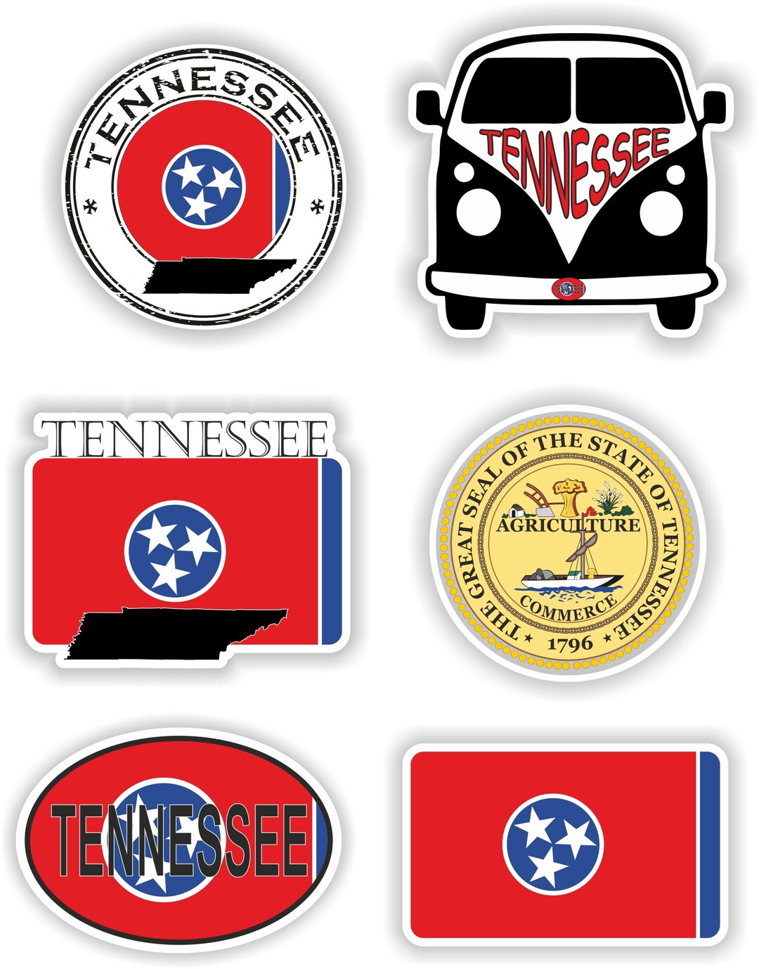 Tennessee Set of Stickers for Laptop Book Water Bottle Fridge Guitar ...