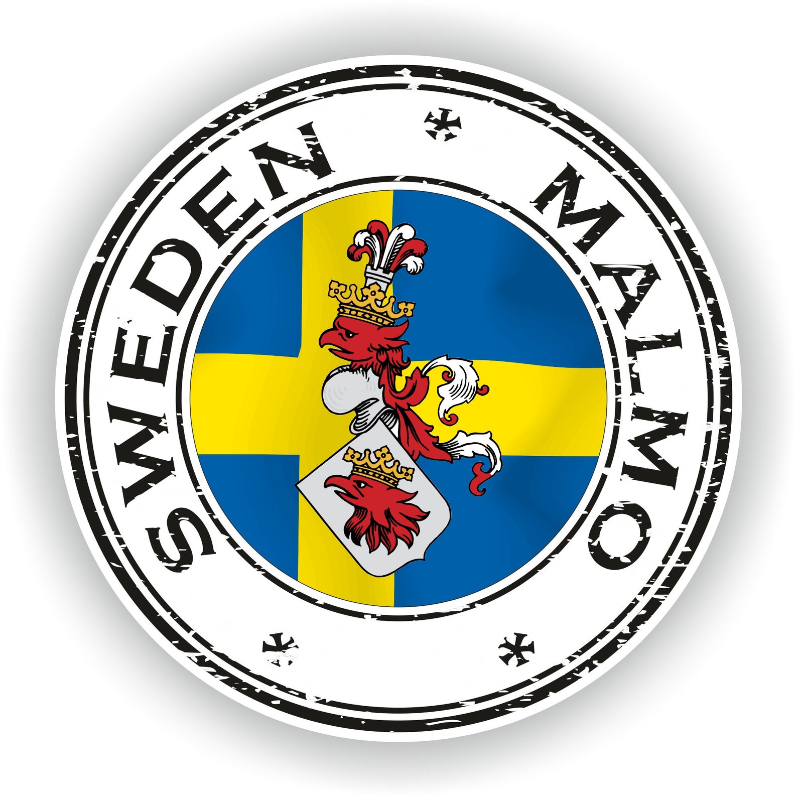 Sweden Malmo Seal Sticker Round Flag for Laptop Book Fridge Guitar ...
