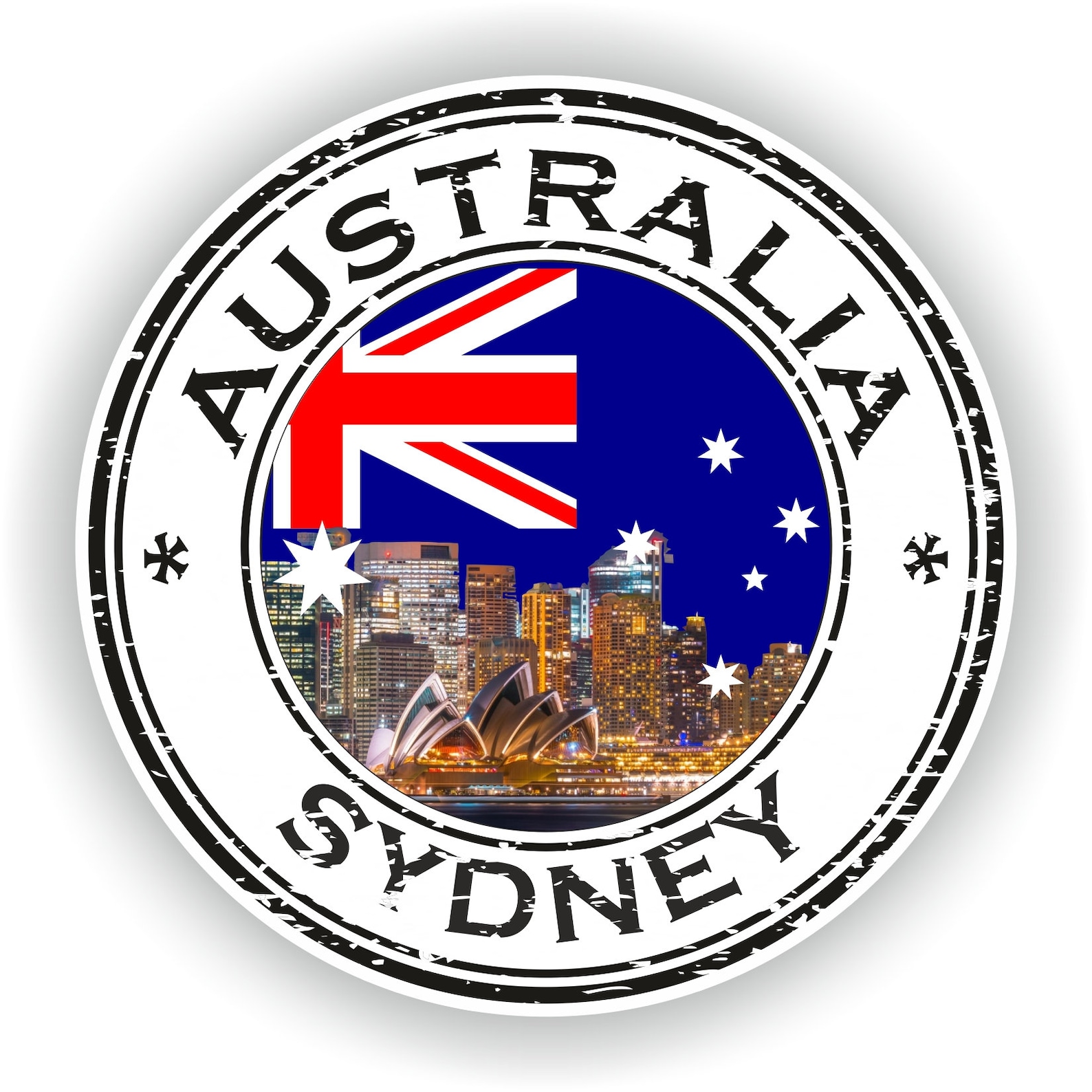 Sydney Australia Seal Sticker Round Flag for Laptop Book Fridge Guitar ...