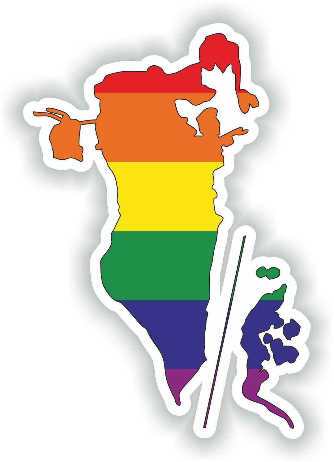Bahrain Gay Rainbow Map Flag Sticker for Laptop Book Fridge Guitar ...