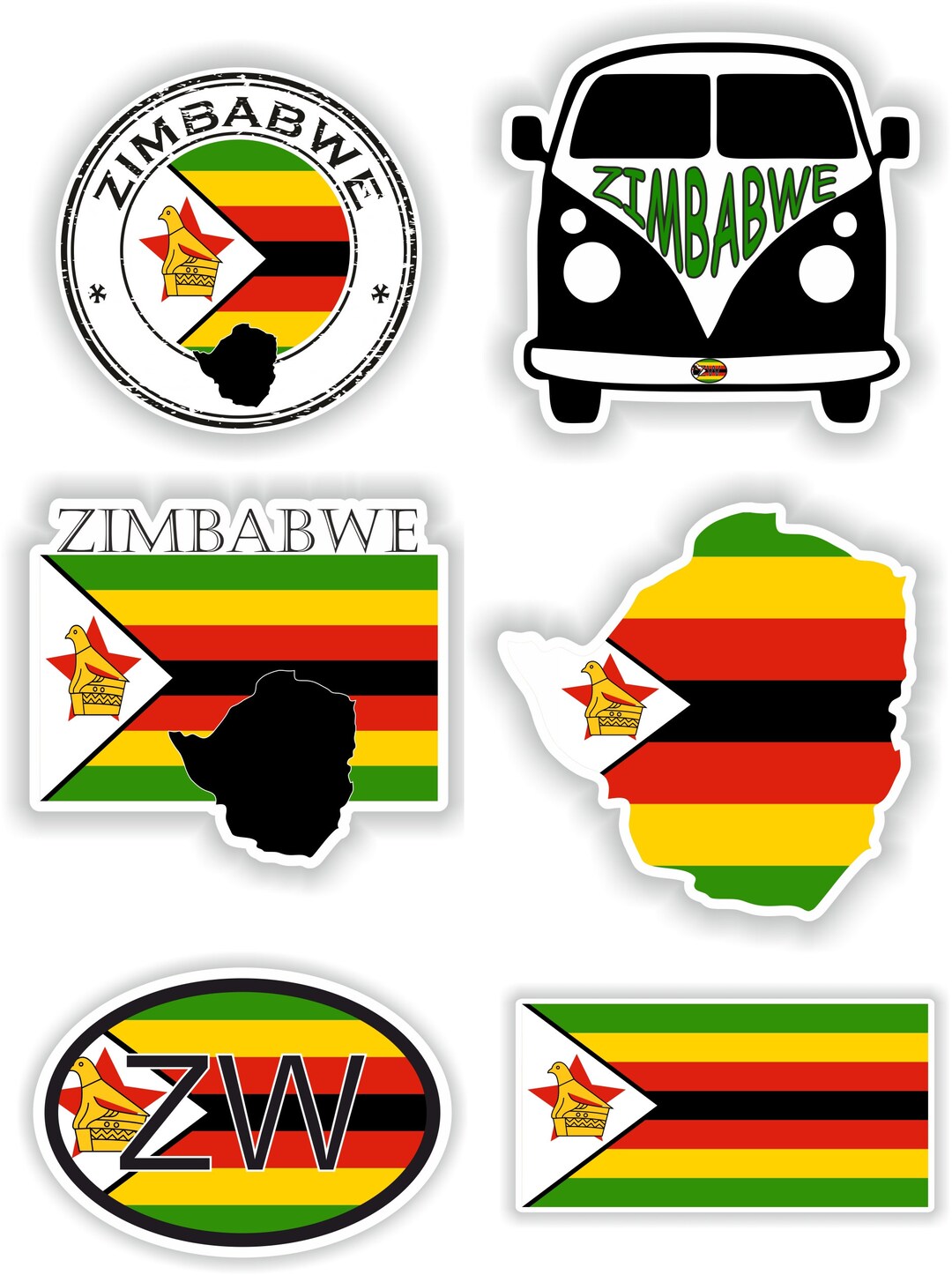 Zimbabwe Set of Stickers for Laptop Book Water Bottle Fridge Guitar ...