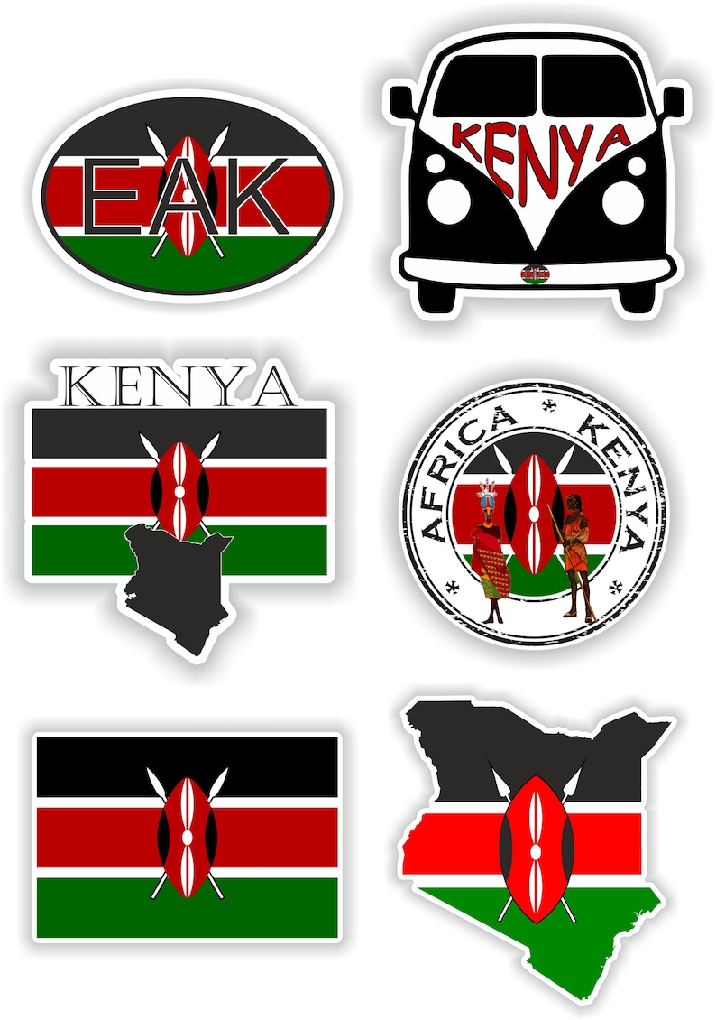 Kenya Set of Stickers for Laptop Book Water Bottle Fridge Guitar ...