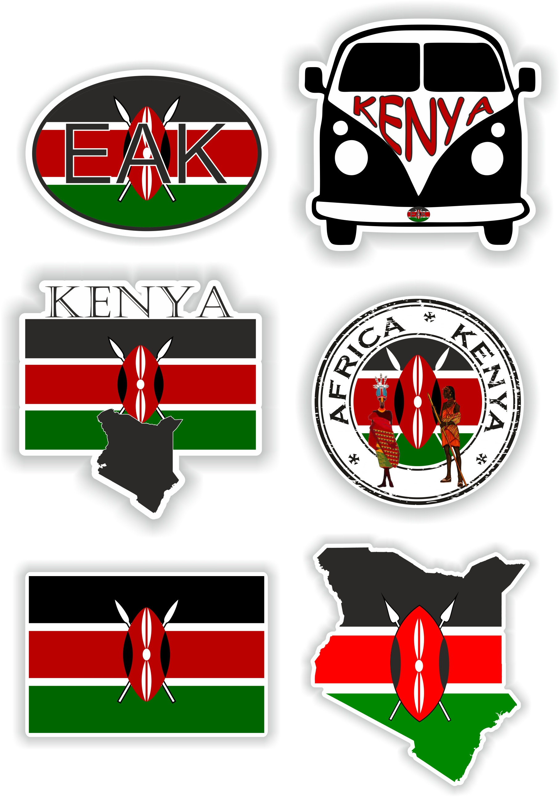 Kenya Set Of Stickers For Laptop Book Water Bottle Fridge Guitar