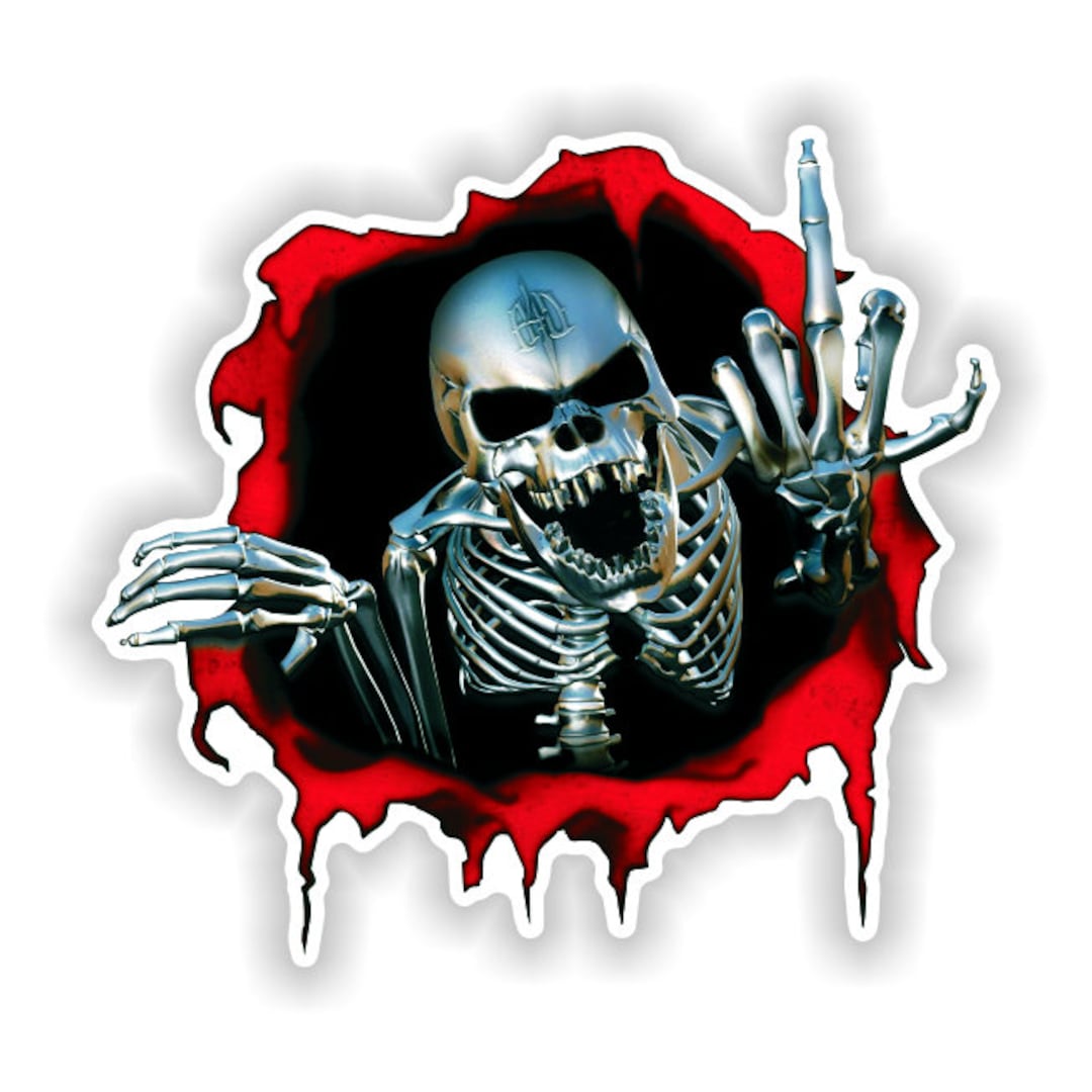 Skull Skeleton Middle Finger #35 Sticker for Laptop Book Fridge Guitar ...