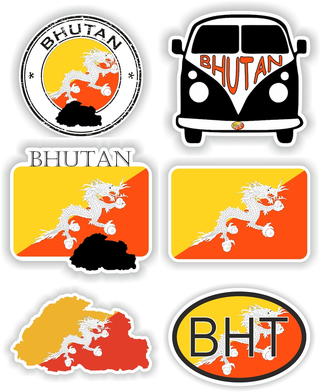 Bhutan Set of Stickers for Laptop Book Water Bottle Fridge Guitar ...