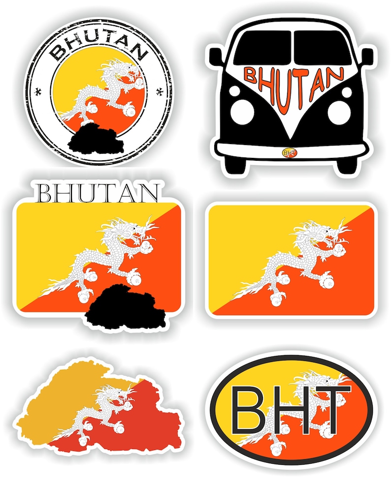 Bhutan Set of Stickers for Laptop Book Water Bottle Fridge Guitar ...