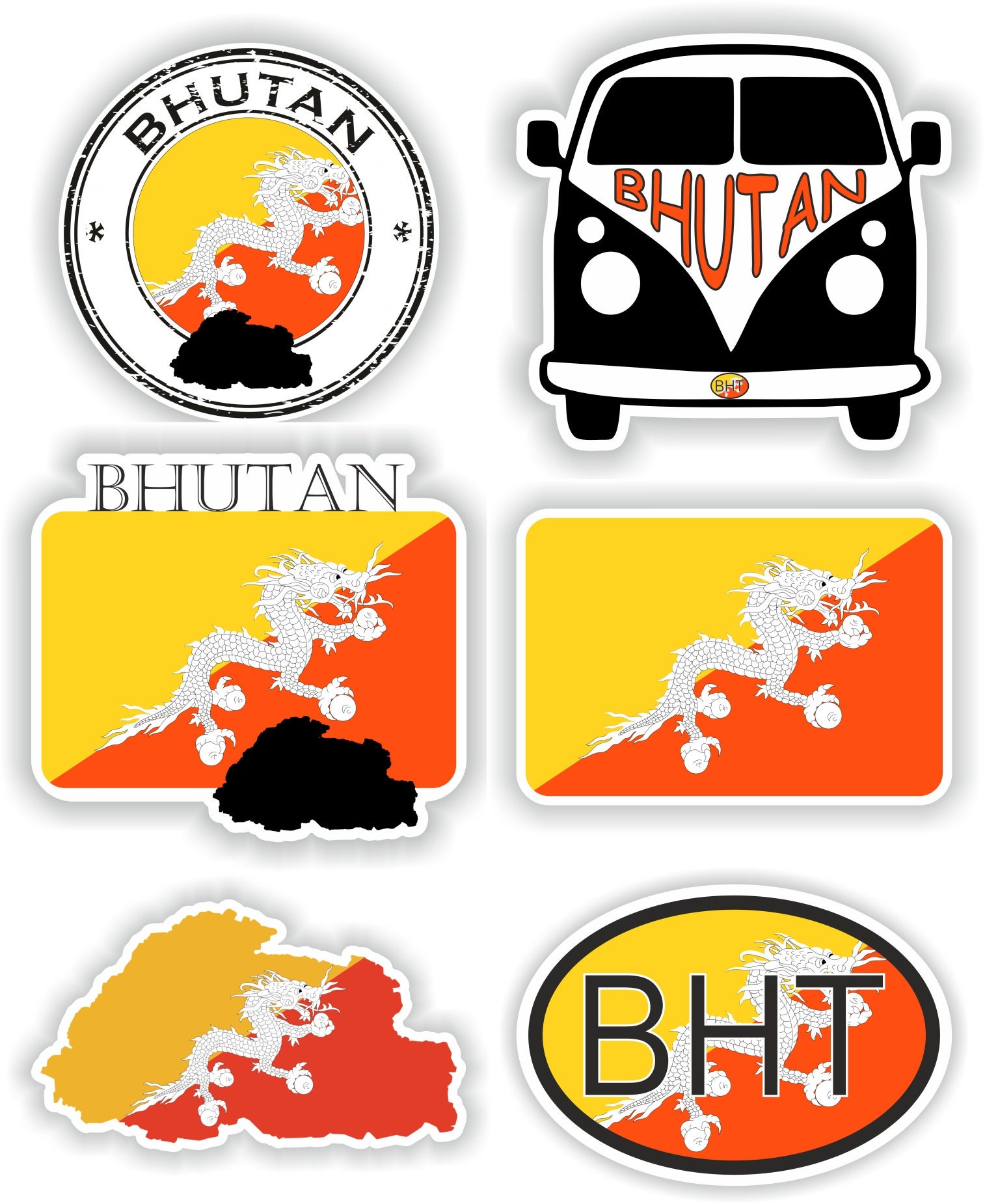 Bhutan Set of Stickers for Laptop Book Water Bottle Fridge Guitar ...