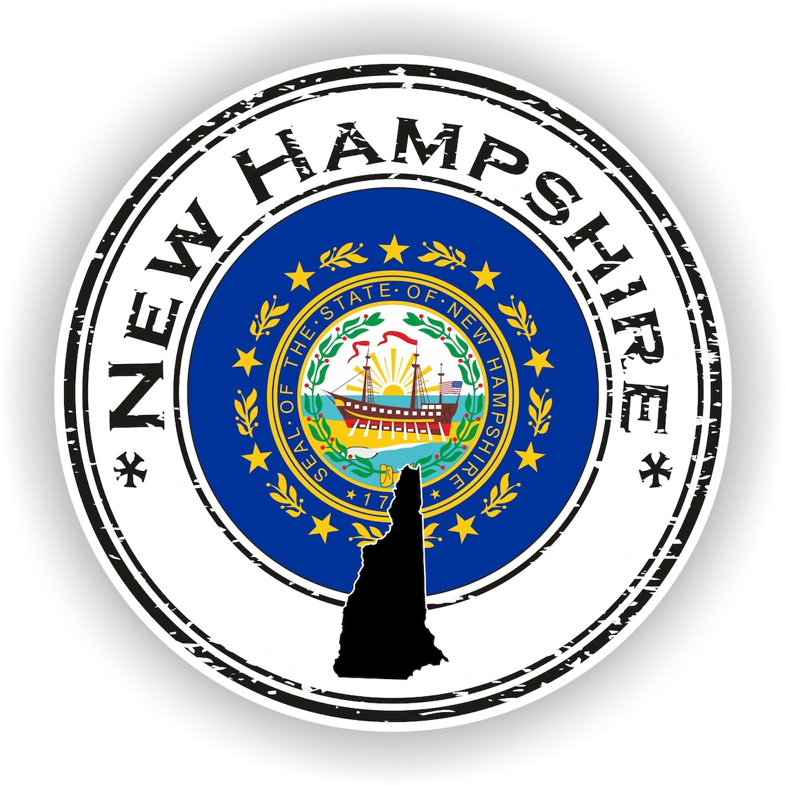 New Hampshire Seal Sticker Round Flag for Laptop Book Fridge Guitar ...