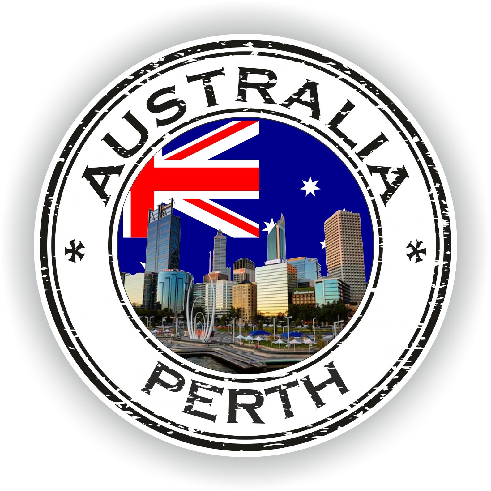 Perth Australia Seal Sticker Round Flag for Laptop Book Fridge Guitar ...