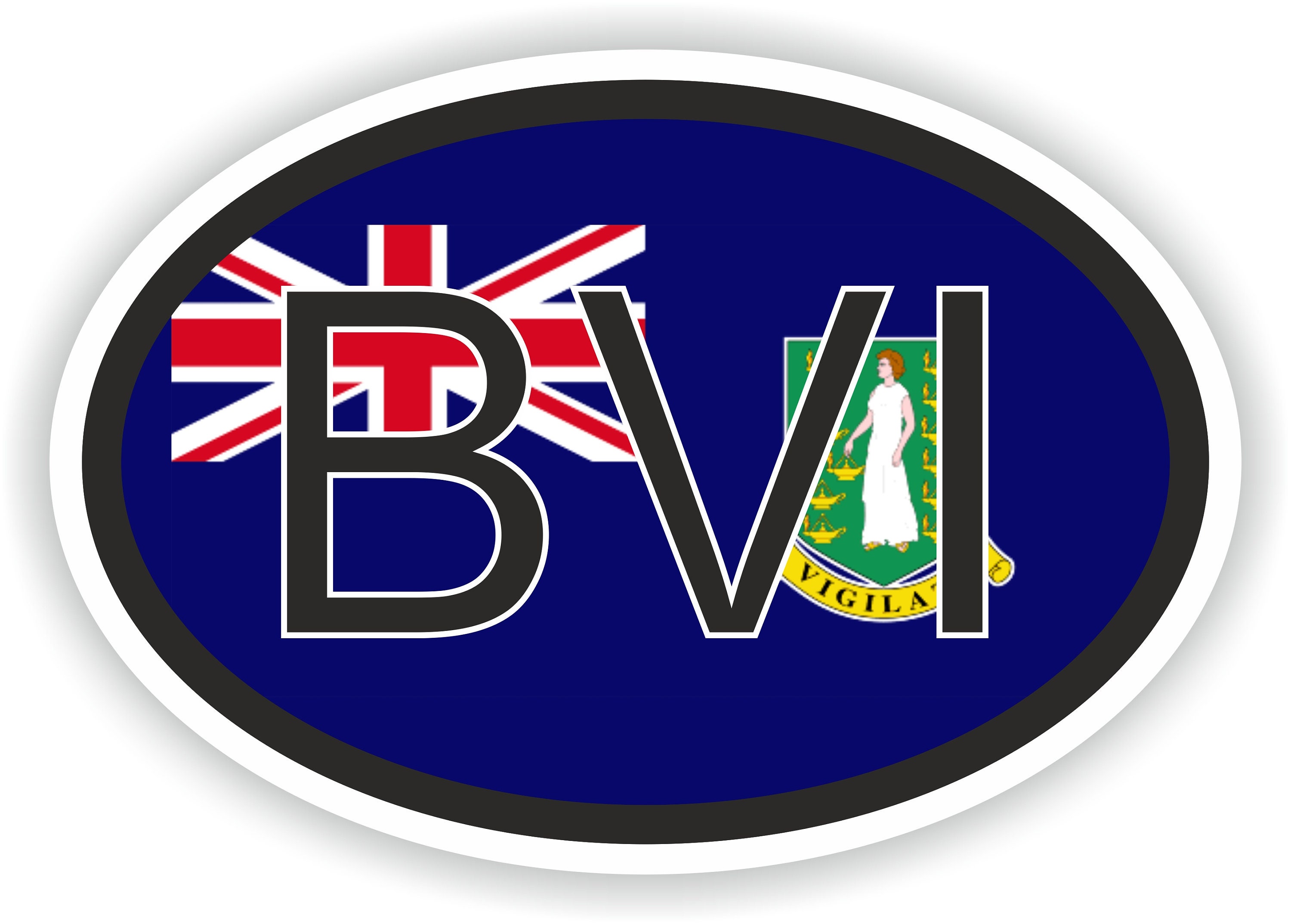 British Virgin Islands Country Code Oval Sticker With Flag for Bumper ...