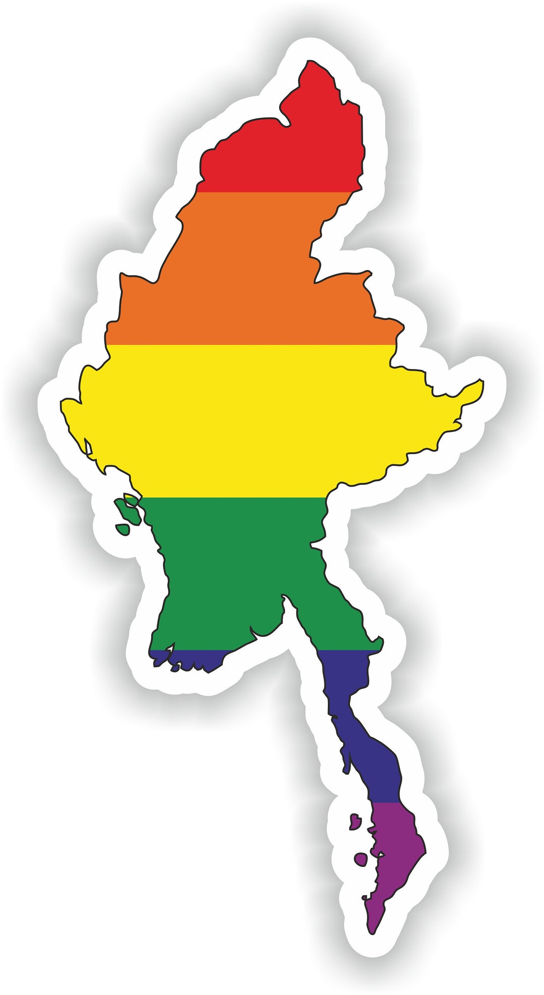 Burma Myanmar Gay Rainbow Map Flag Sticker for Laptop Book Fridge ...