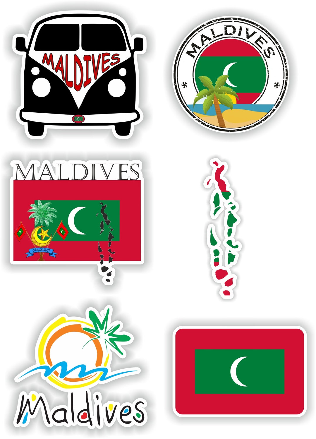 Maldives Set of Stickers for Laptop Book Water Bottle Fridge Guitar ...