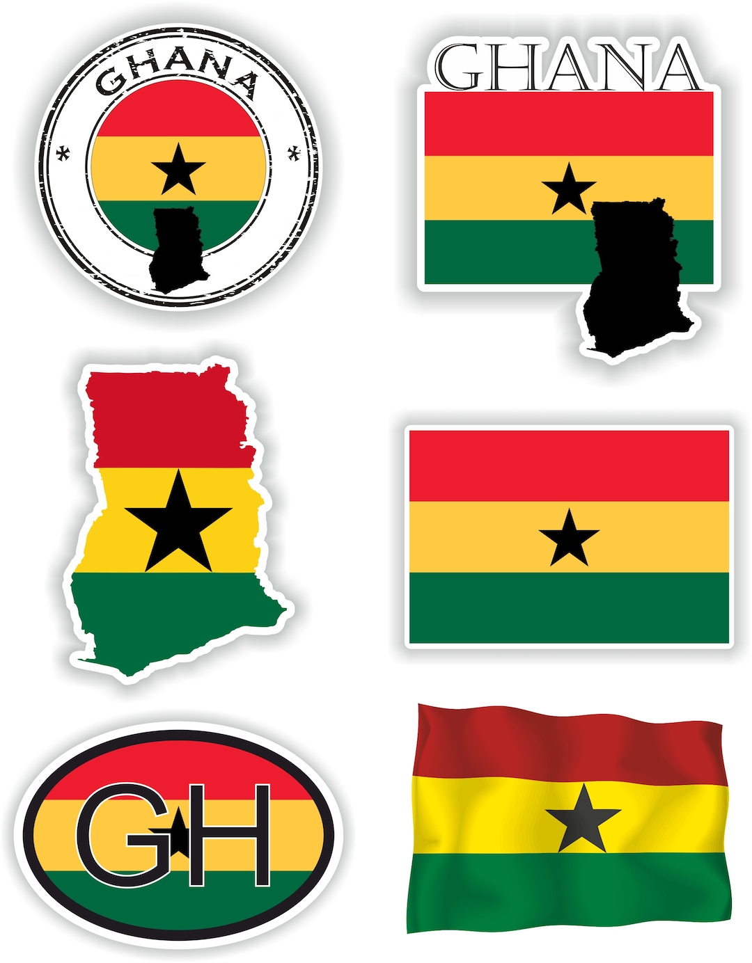 Ghana Set of Stickers for Laptop Book Water Bottle Fridge Guitar ...
