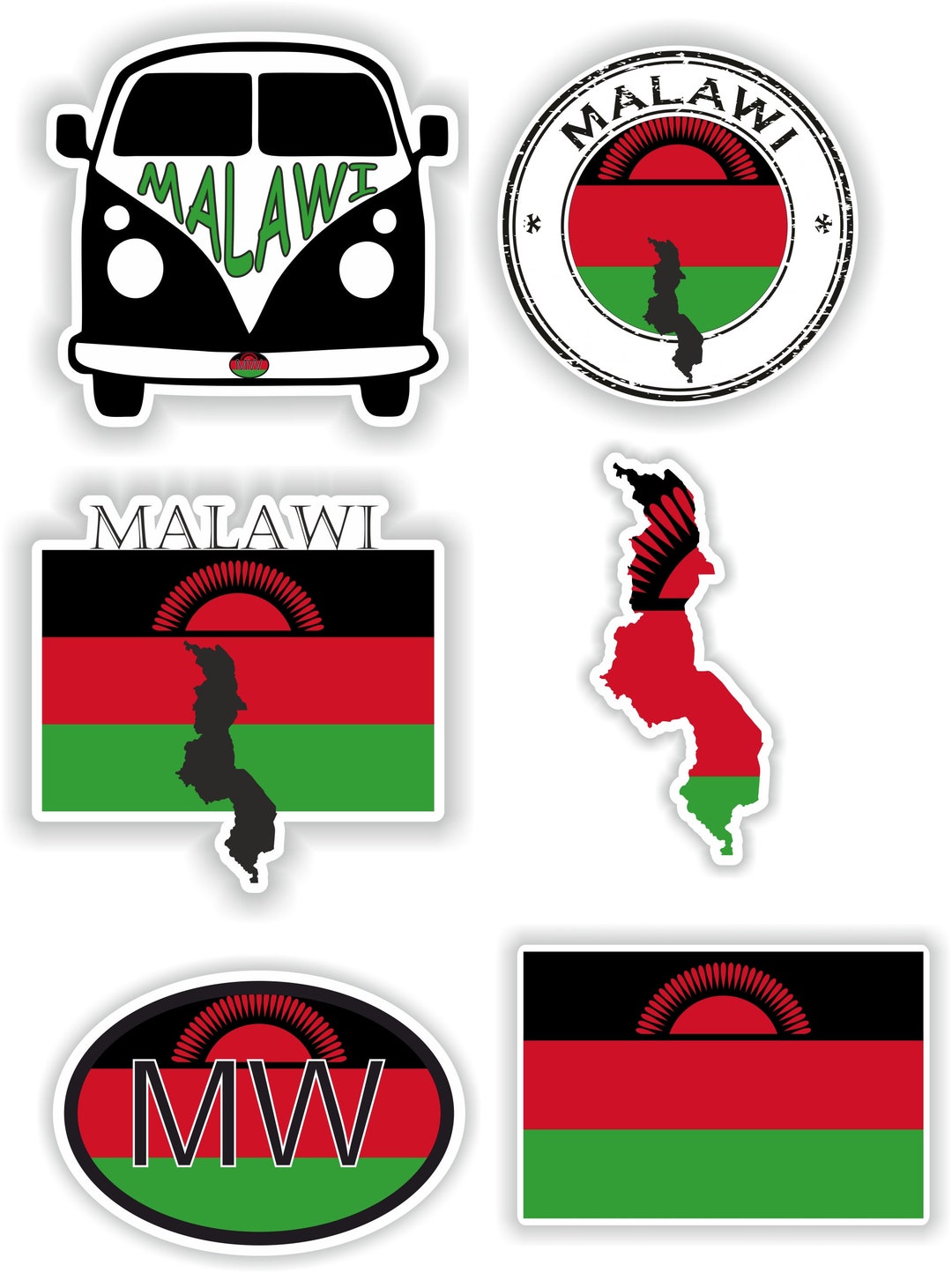 Malawi Set of Stickers for Laptop Book Water Bottle Fridge Guitar ...