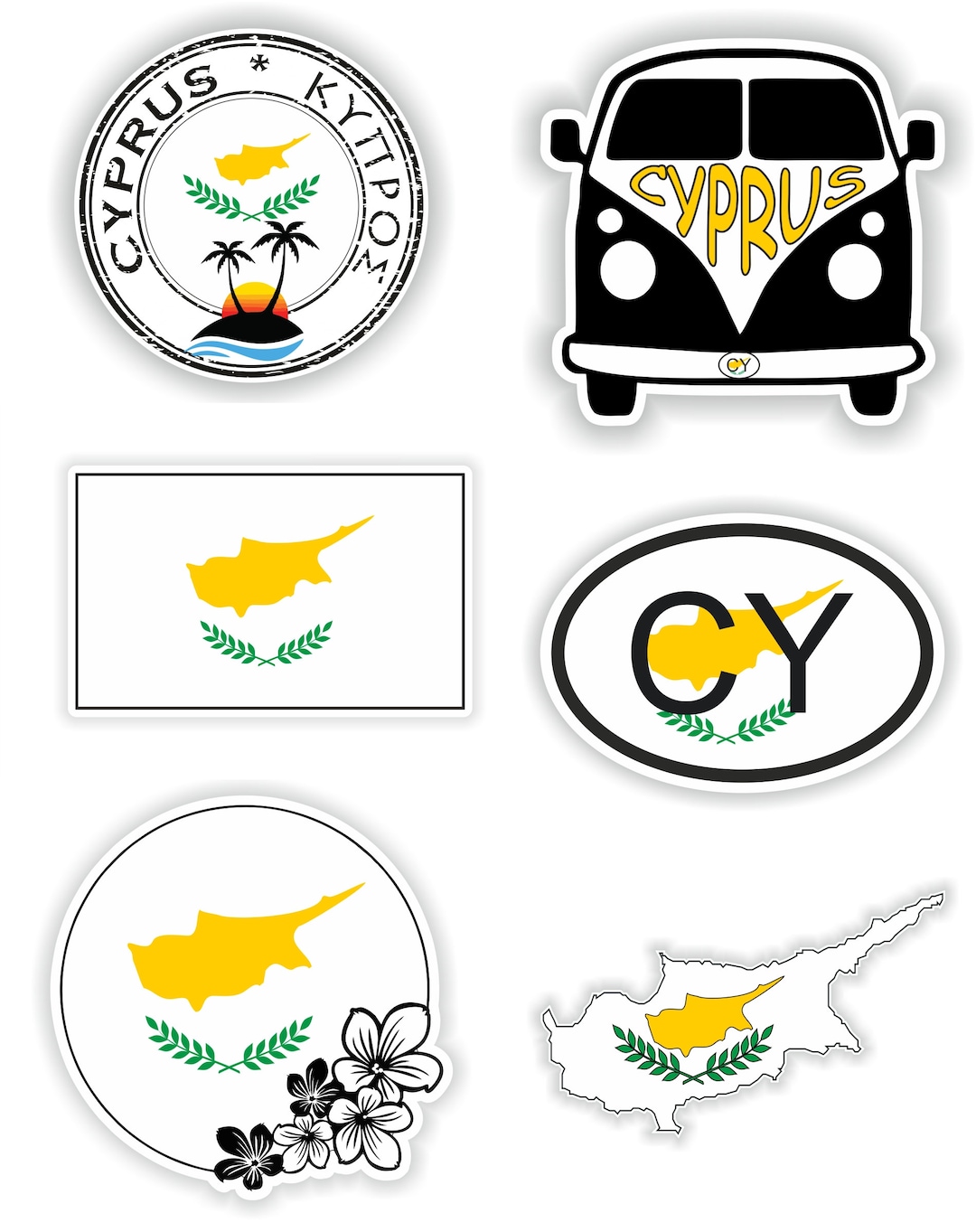 Cyprus Set of Stickers for Laptop Book Water Bottle Fridge Guitar ...