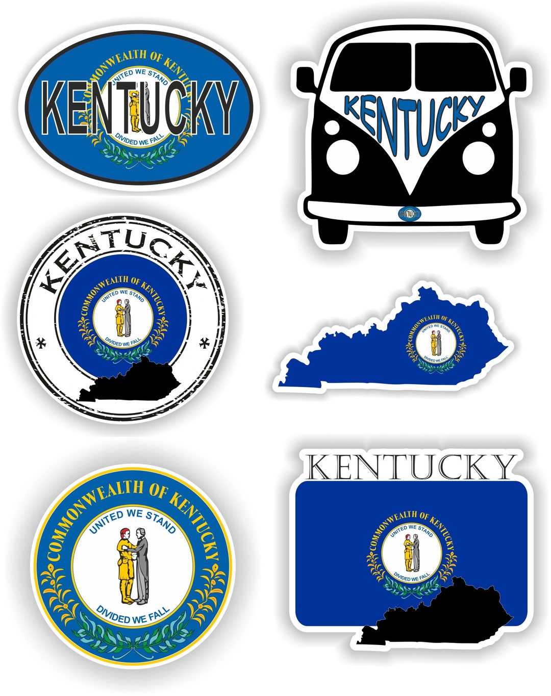 Kentucky Set of Stickers for Laptop Book Water Bottle Fridge Guitar ...