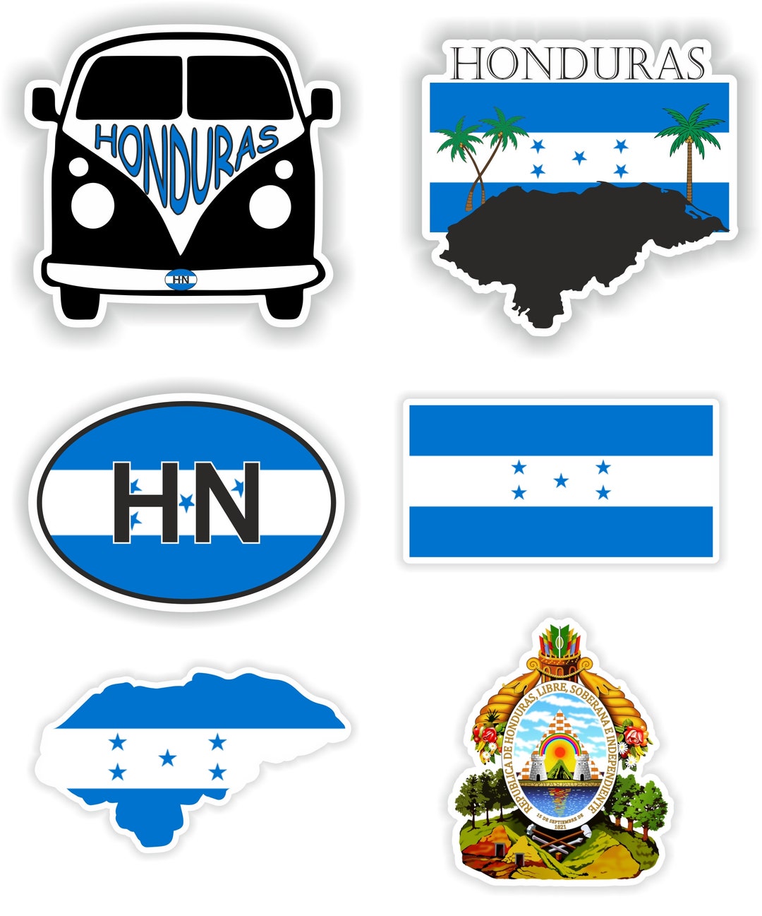 Honduras Set of Stickers for Laptop Book Water Bottle Fridge Guitar ...