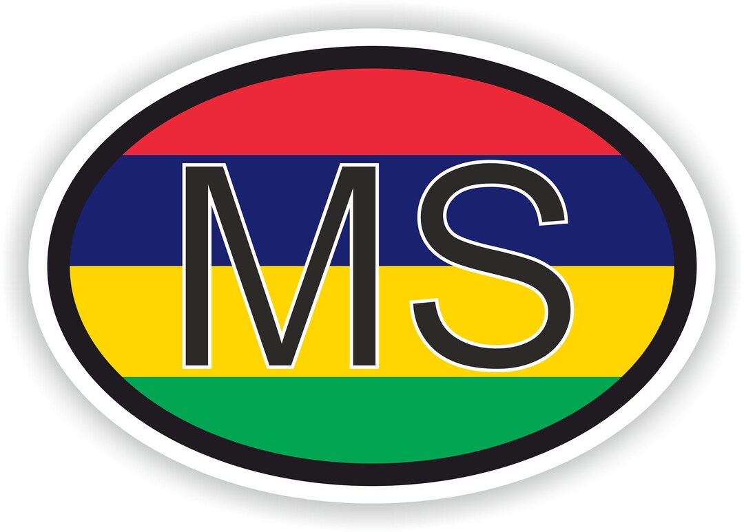 Mauritius Country Code Oval Sticker With Flag for Bumper Laptop Book ...