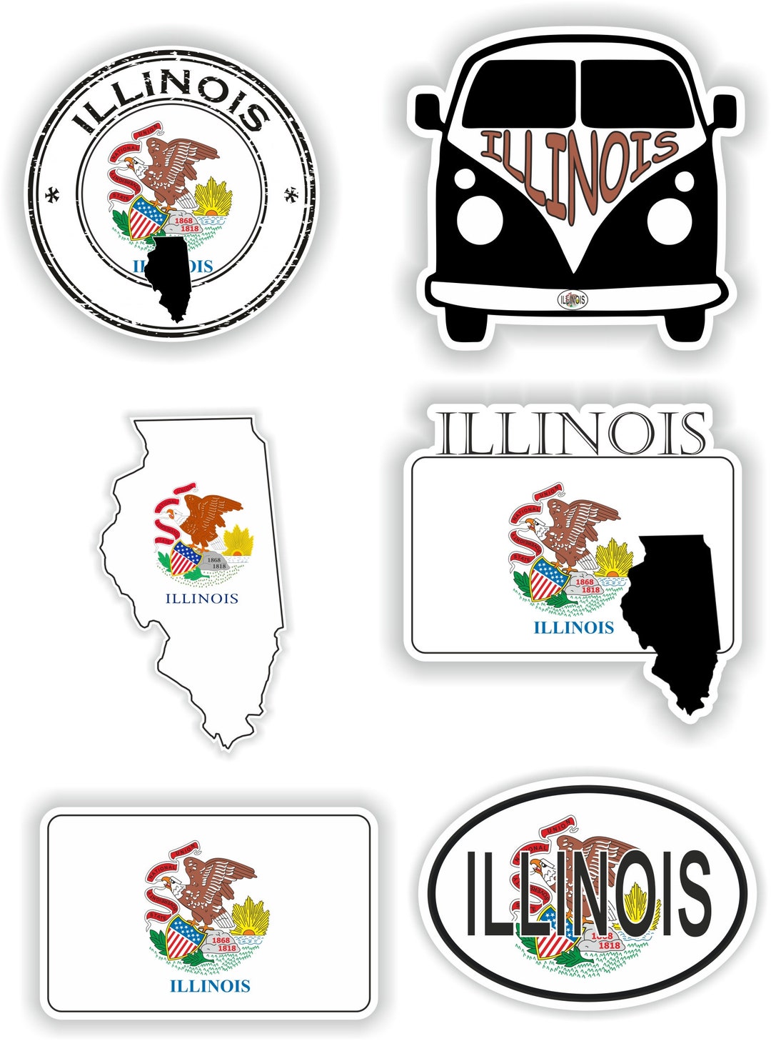 Illinois Set of Stickers for Laptop Book Water Bottle Fridge Guitar ...