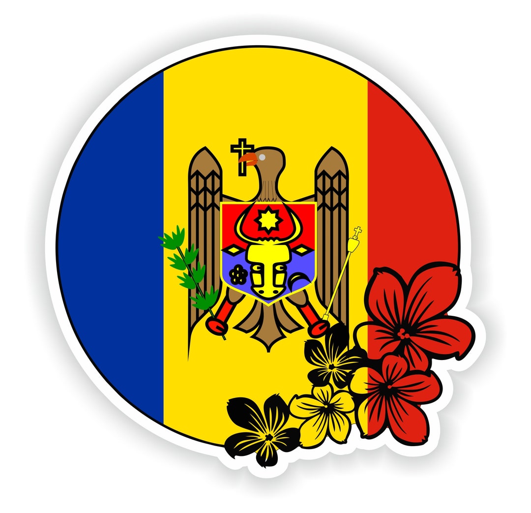 Moldova Sticker Round Flag for Laptop Book Fridge Guitar Motorcycle ...