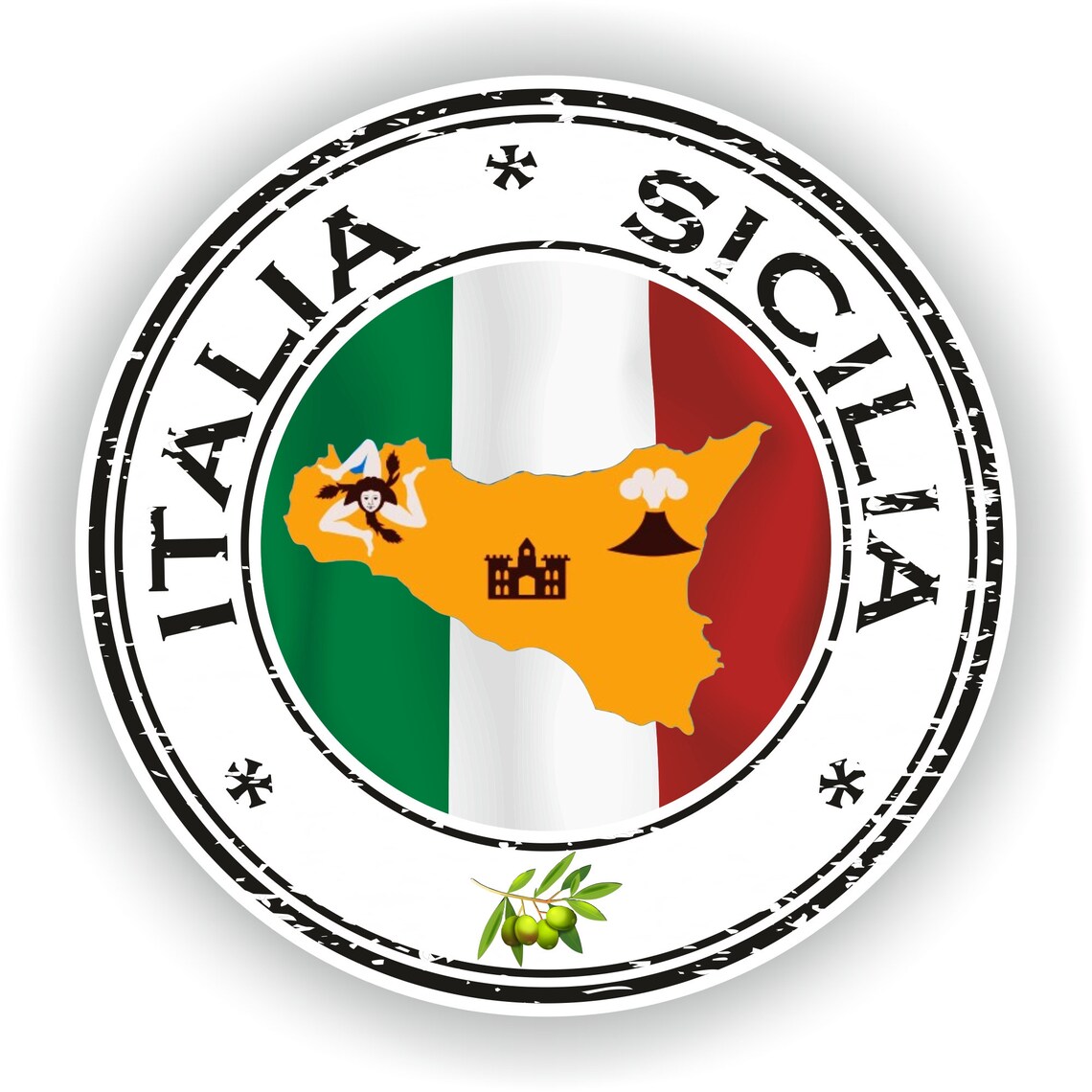 Italia Sicilia 02 Seal Sticker Round Flag for Laptop Book | Etsy